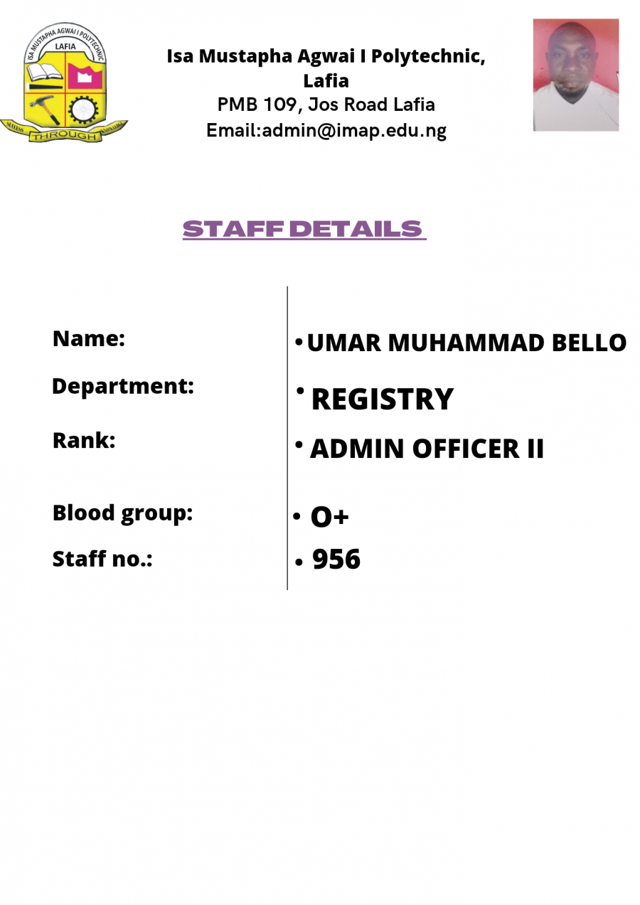 UMAR MUHAMMAD – Isa Mustapha Agwai I Polytechnic, Lafia