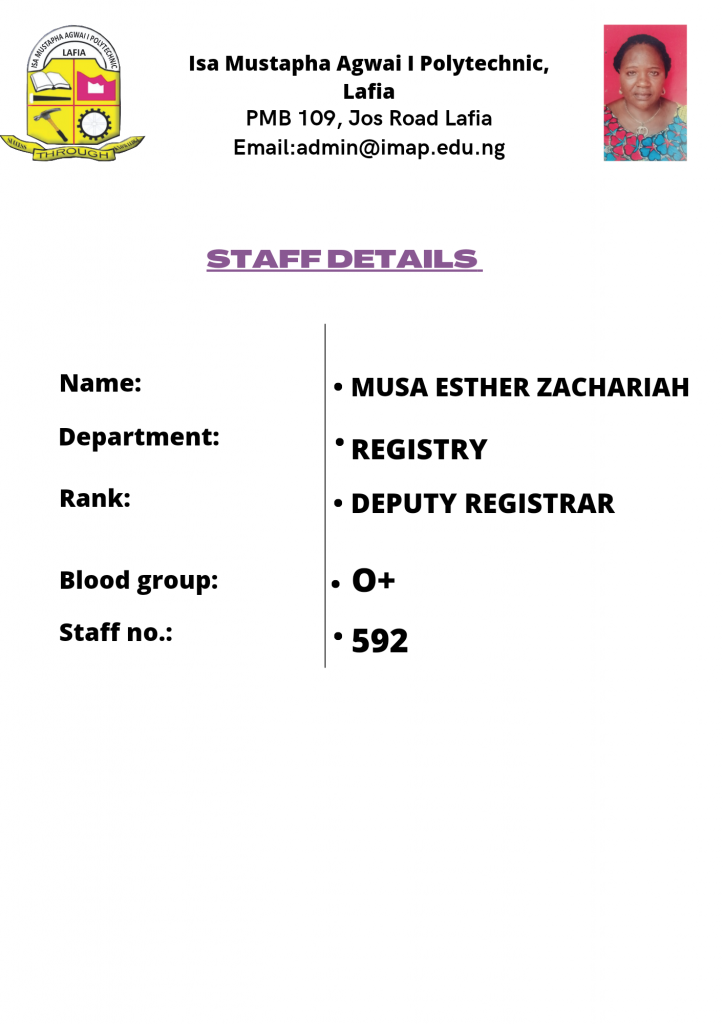 MUSA ESTHER – Isa Mustapha Agwai I Polytechnic, Lafia