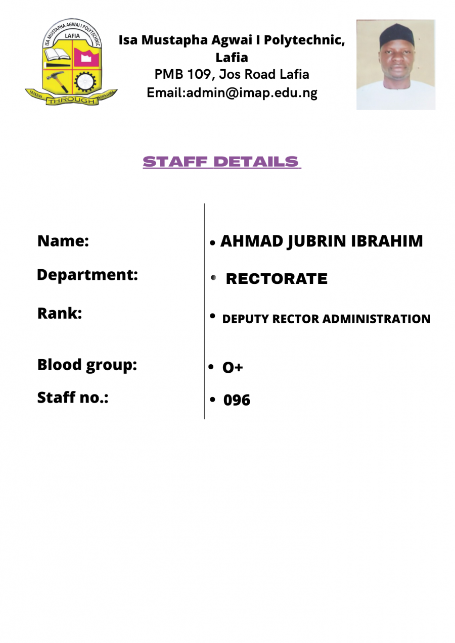 DEPUTY RECTOR – Isa Mustapha Agwai I Polytechnic, Lafia