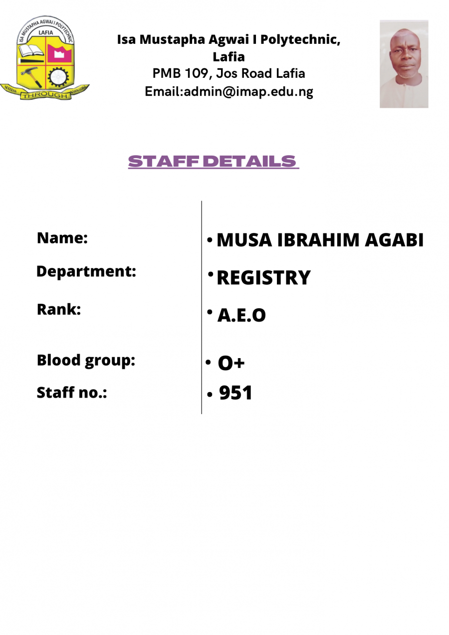 MUSA AGABI – Isa Mustapha Agwai I Polytechnic, Lafia