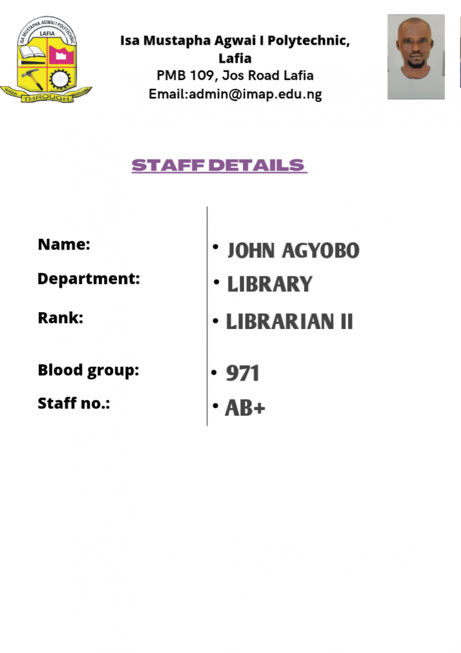 JOHN AGYOBO – Isa Mustapha Agwai I Polytechnic, Lafia